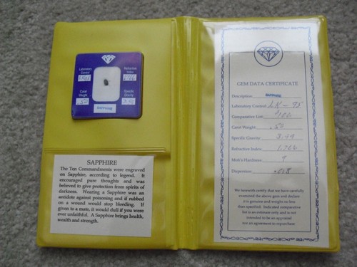 Gem Data Certificate Sapphire Gemstone 0.50 Carats Round w/ Folder | eBay