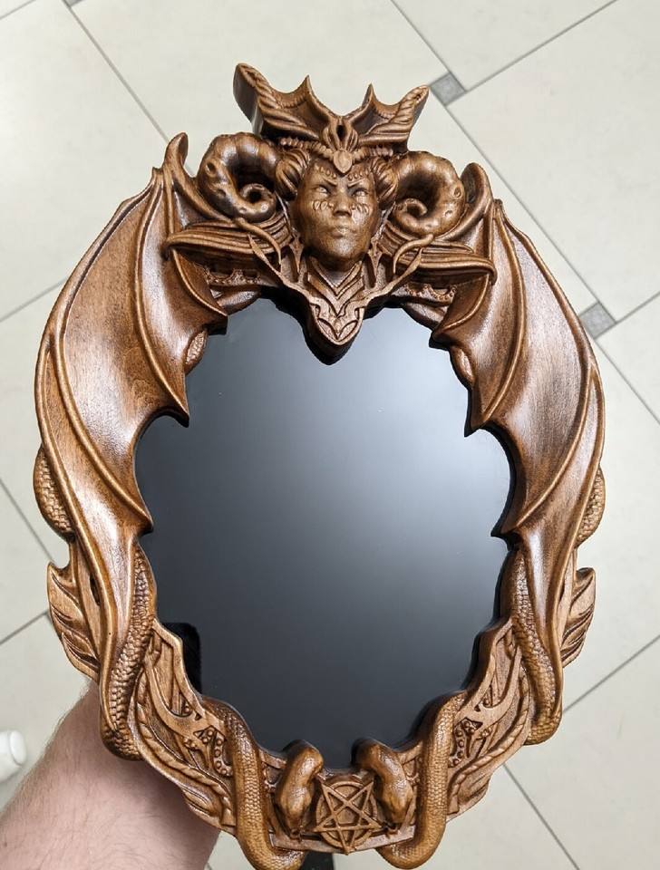 Scrying mirror Goddess Lilith Wall mirror décor Natural wood Pagan ...