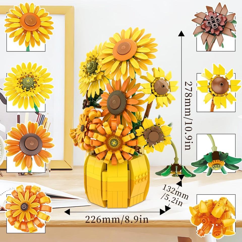 Van Gogh Sunflower Building Blocks Set for Adults, Sunflowers ...