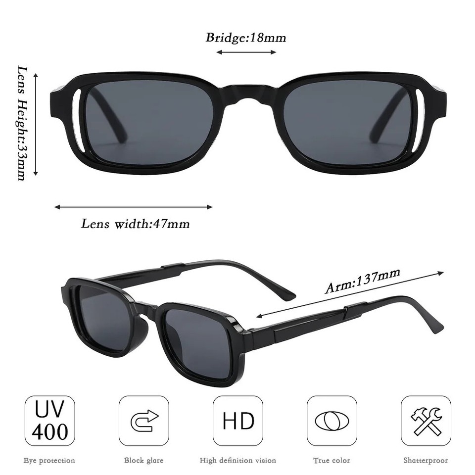 Vintage Rectangle Sunglasses UV400 Anti Glare Outdoor Travel Casual ...