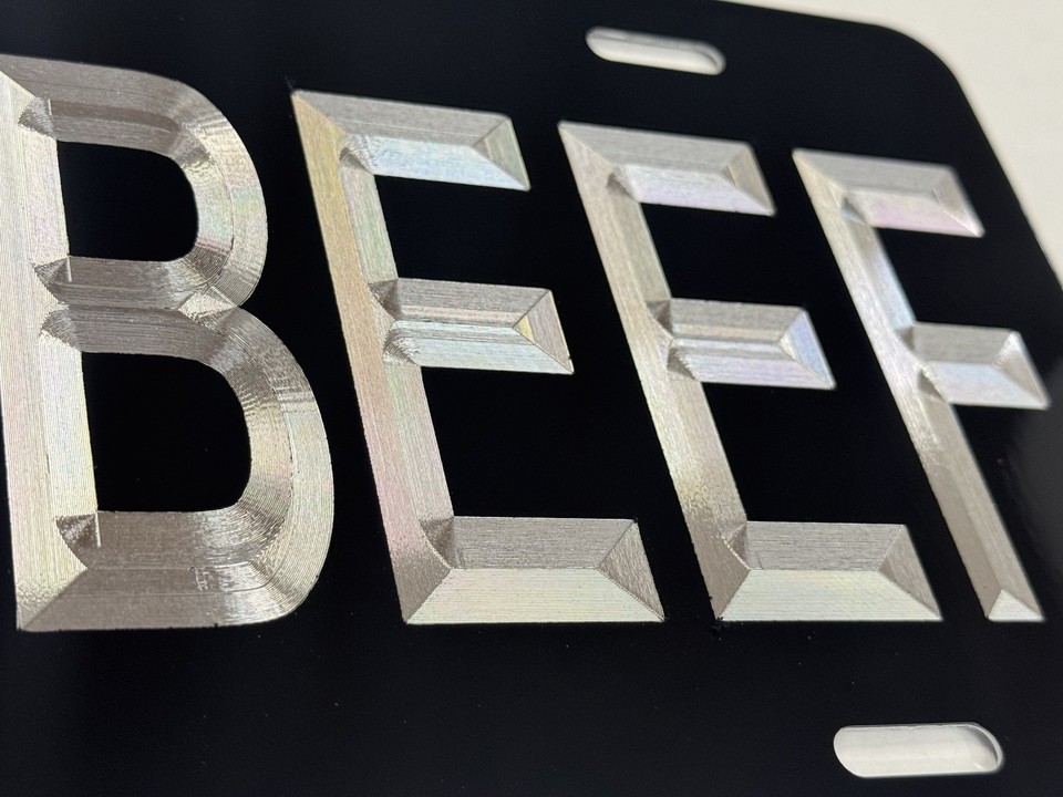 🔥REFLECTIVE🔥 Diamond Etched Engraved Eat Beef Car Tag Front License ...