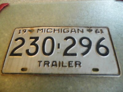 Vintage 1961 Michigan Trailer license Plate - 230-296 | eBay