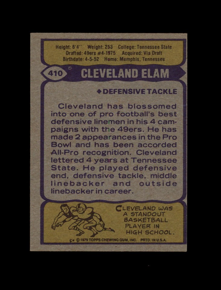 1979 Topps Football #410 Cleveland Elam (49ers) NM-MT | eBay