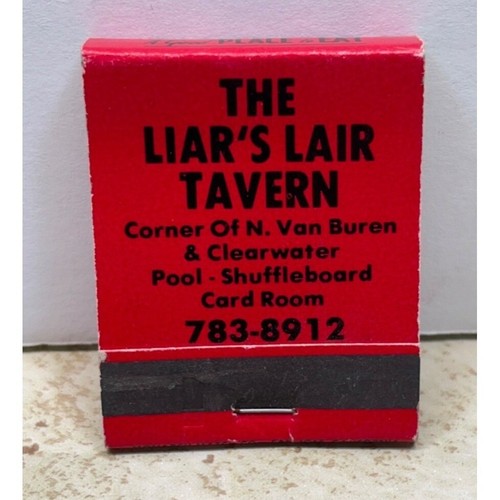 The Liars Lair Tavern Bar Matchbook Vintage Matches Pool Hall Card Room ...
