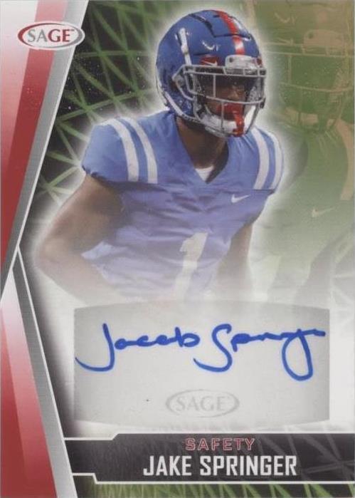 2022 SAGE High Series - Autographs Jake Springer #A-JS3 Red (AU, RC ...
