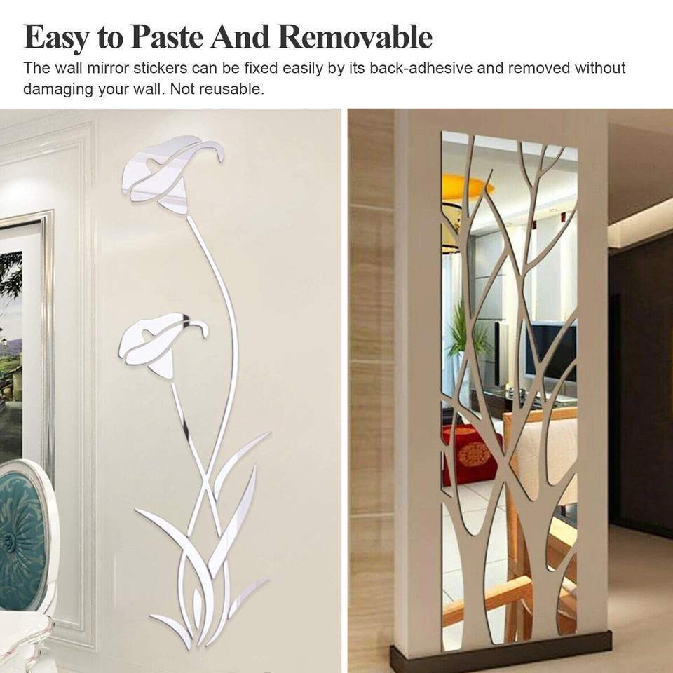 3D Mirror Tree Art Removable Wall Stickers Acrylic Mural Decal Home ...