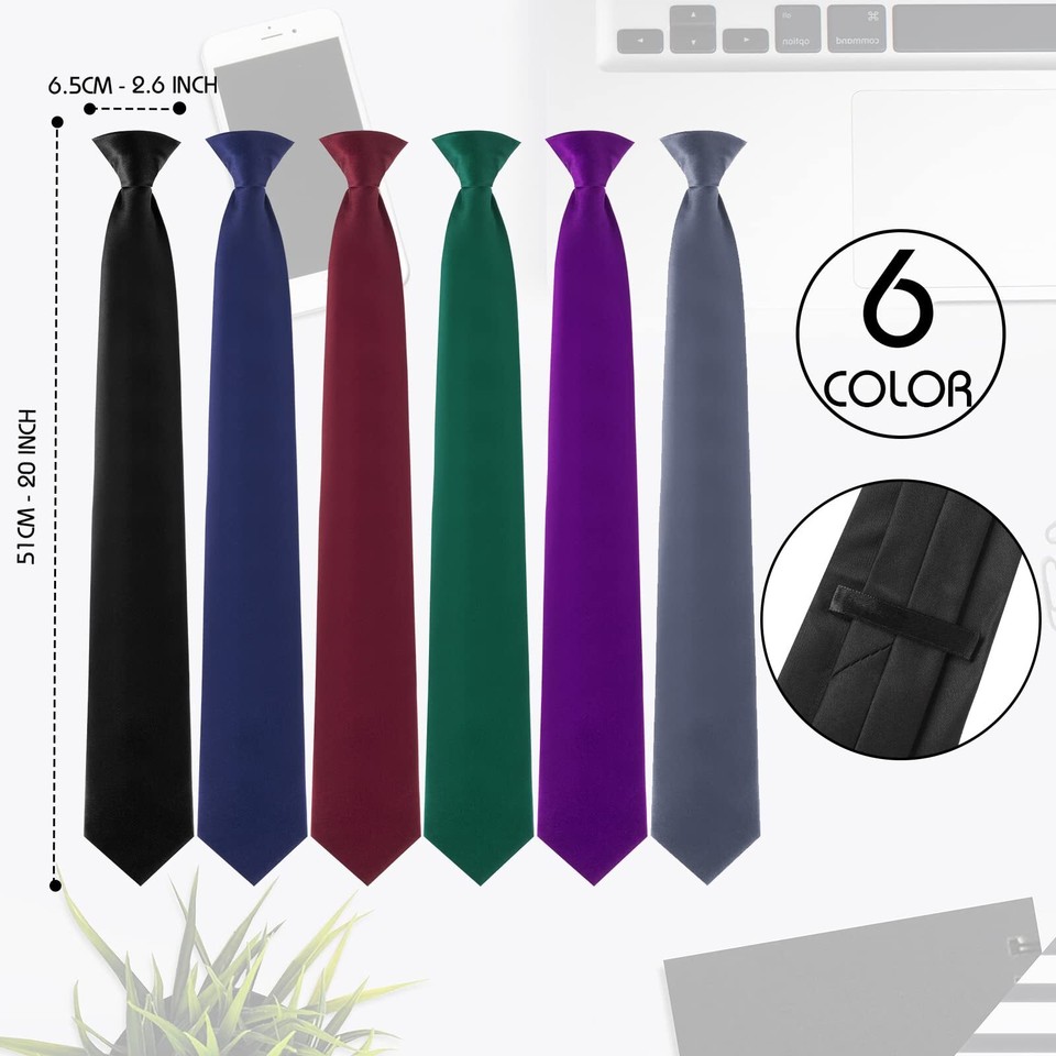 6 Pcs Clip on Ties for Men Solid Color Men's Tie Clip on Necktie 20 ...