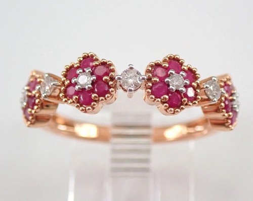 Lab Created Ruby Diamond Round Cut Flower Wedding Ring 14K Yellow Gold ...