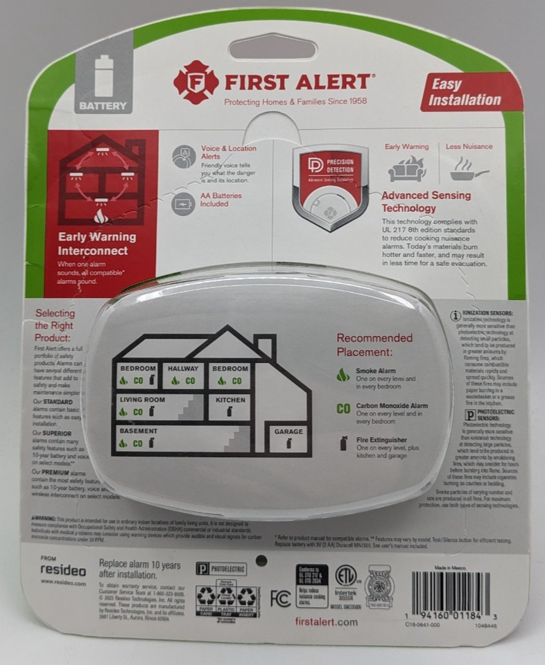 First Alert Smoke Carbon Monoxide Early Warning Alarm Detector Battery ...