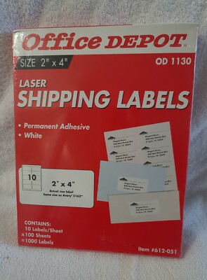 2” X 4” Laser Shipping Labels Office Depot 1000 Count OD1130 Adhesive ...