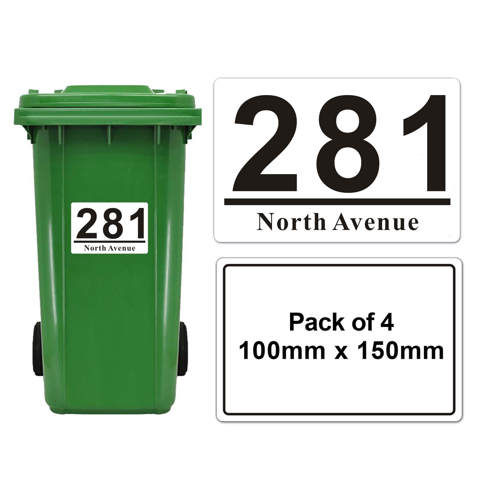 4x Personalised Wheelie Bin Numbers Vinyl Stickers Dustbin Sticker Peel ...