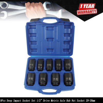 9Pcs Deep Impact Socket Set 1/2" Drive Metric Axle Hub Nut Socket 29 ...