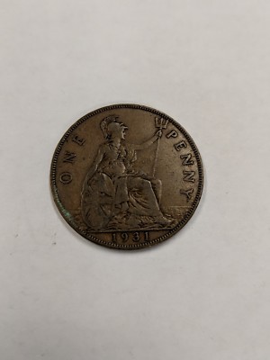 1931 Half Penny coin, GEORGIVS V DEI GRA BRITT OMN REX FID DEF IND IMP ...