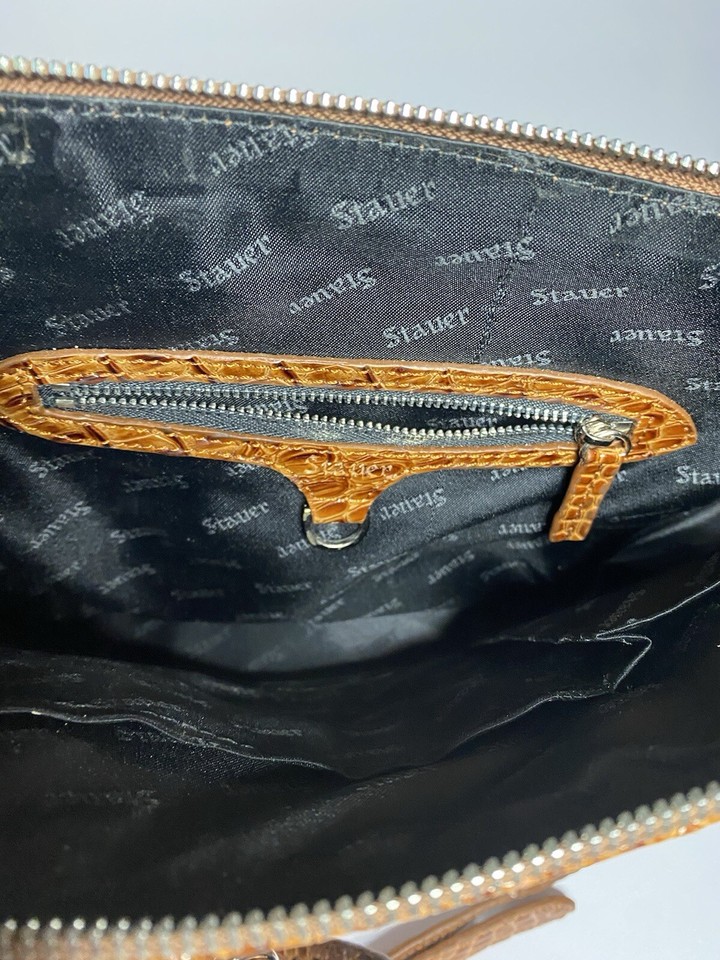 Stauer Brown Crocodile Embossed Leather Purse Handbag Faux Alligator ...