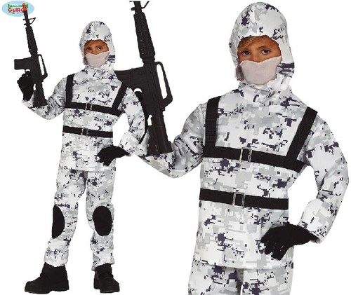 Childs Arctic Soldier Fancy Dress Costume Kids Boys Sniper Military ...