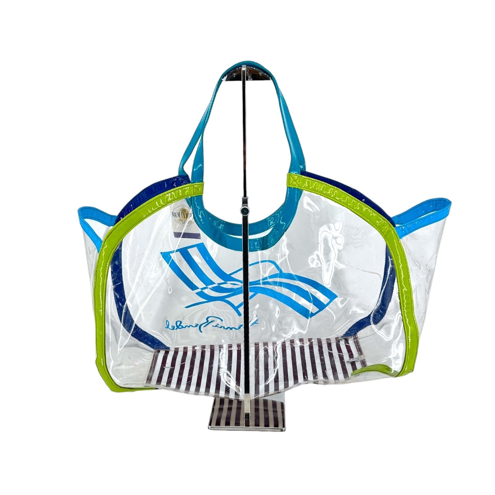 Henri Bendel Clear PVC Large Tote Beach Bag Blue Green Teal Trim Heavy ...