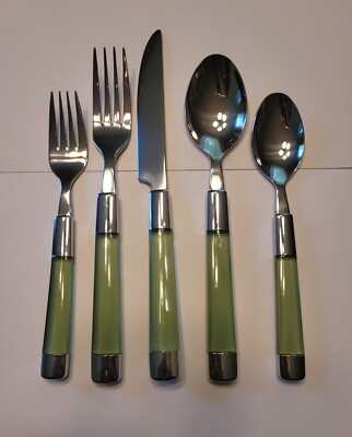 Cambridge Silversmiths LTD 40 Pcs Set Service For 8 Green Handles ...