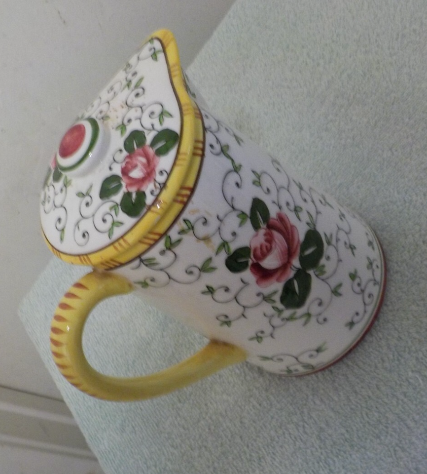 PY Early Provincial Rooster And Roses Ucago Pitcher Lidded 1950's Hand ...