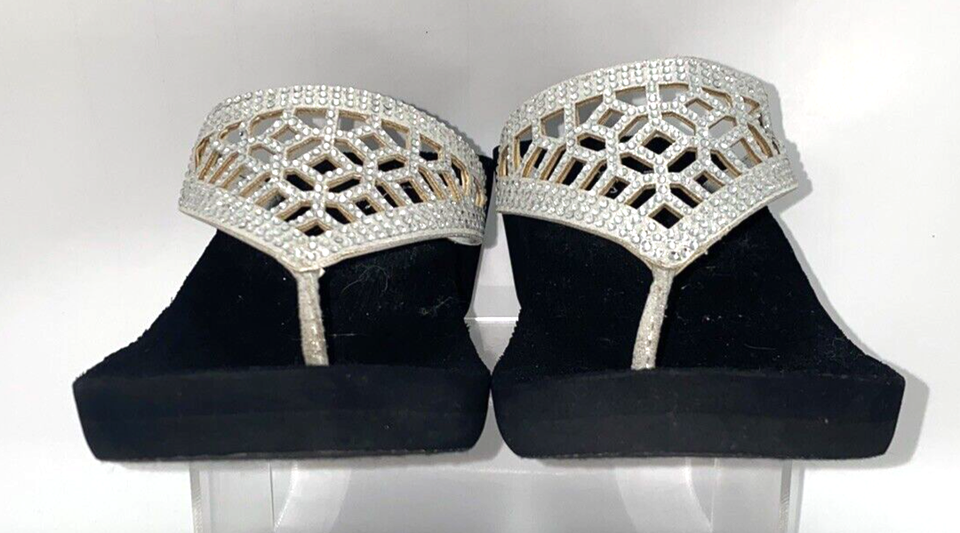Blue Fin Rhinestone Faux Leather Wedge Platform Flip Flops Size 6 ...