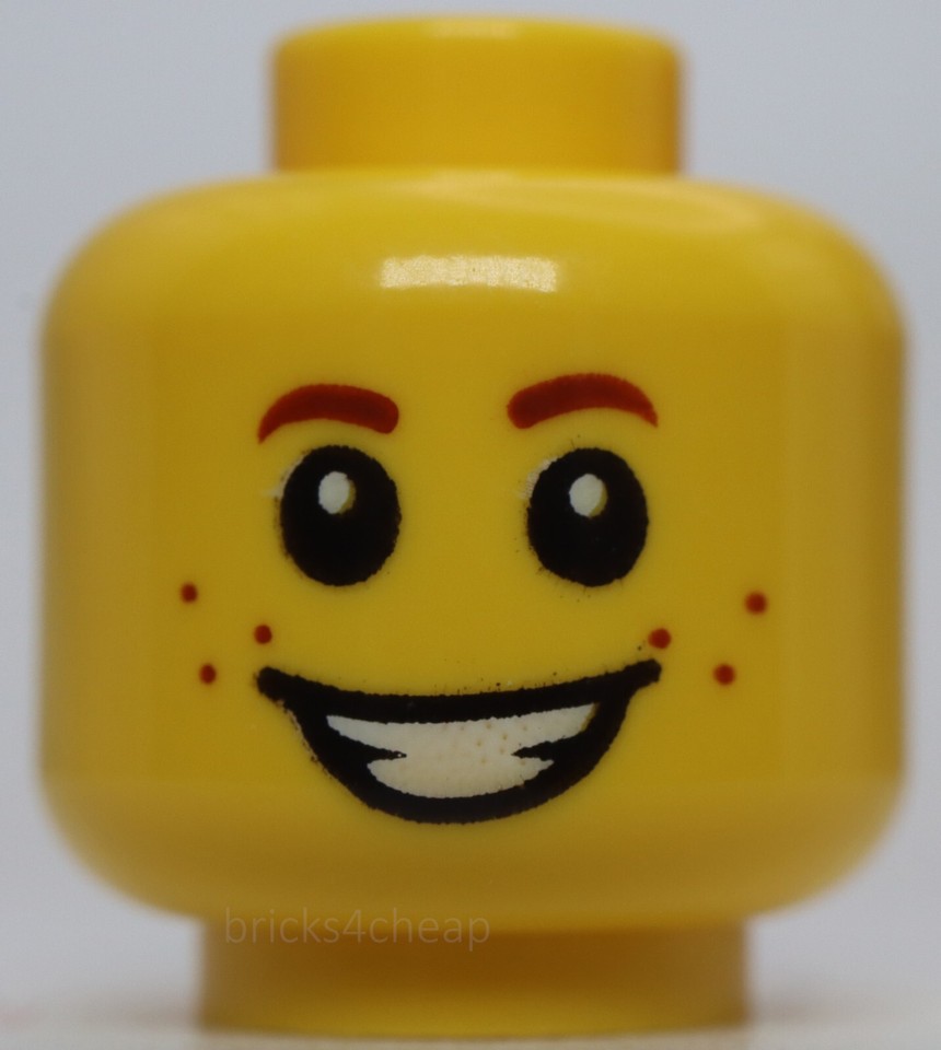 Lego Yellow Minifig Head with Nervous Smile Biting Lips Freckles | eBay