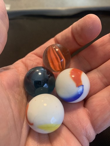 Vintage (4) Shooter Marbles: White-Blue Slag: Clear: Speckled: Just ...