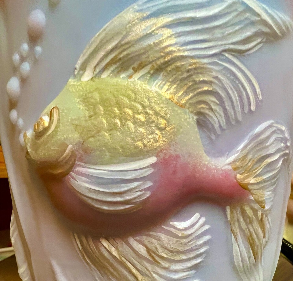 RARE Fenton*BLUE BURMESE ATLANTIS KOI FISH VASE**Original Design FAGCA ...