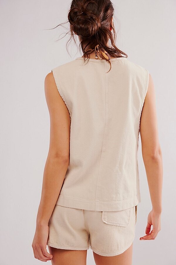 Free People So Fresh Vest Set Button Sleeveless V Neck Drawstring Short ...