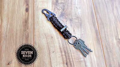 Black Paracord Tactical Survival Keychain With Firestarter & HK Hook | eBay