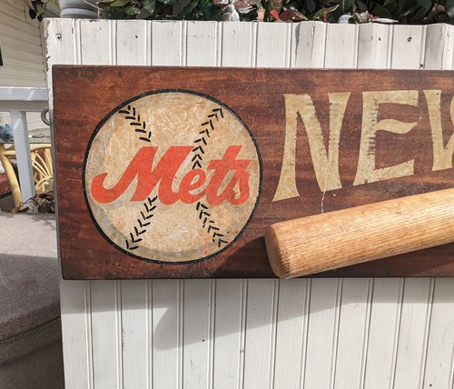 New York Mets sign hand painted wood art baseball sports decor team Man ...