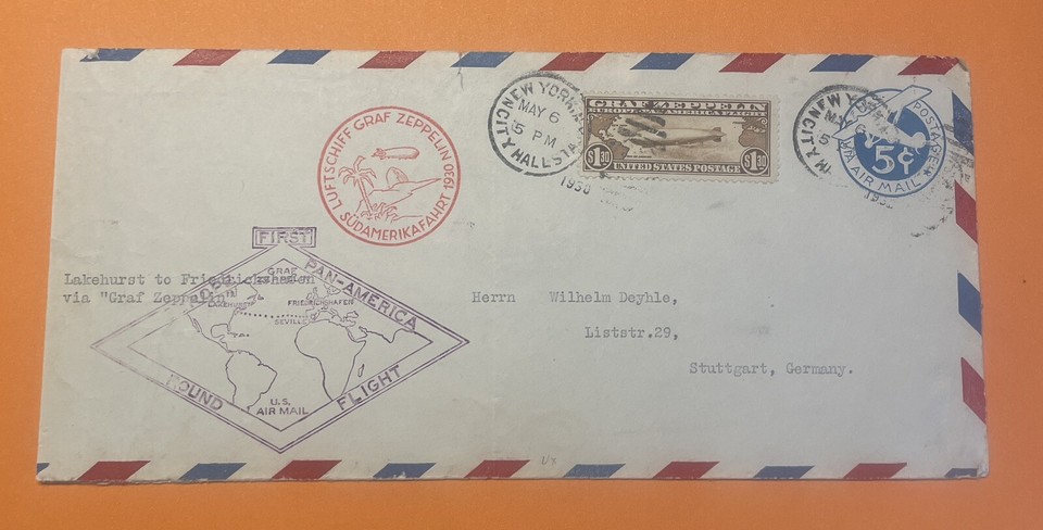 US Stamp Airmail C13, C14, C15, and C18 on Cover Card Graf Zeppelin | eBay