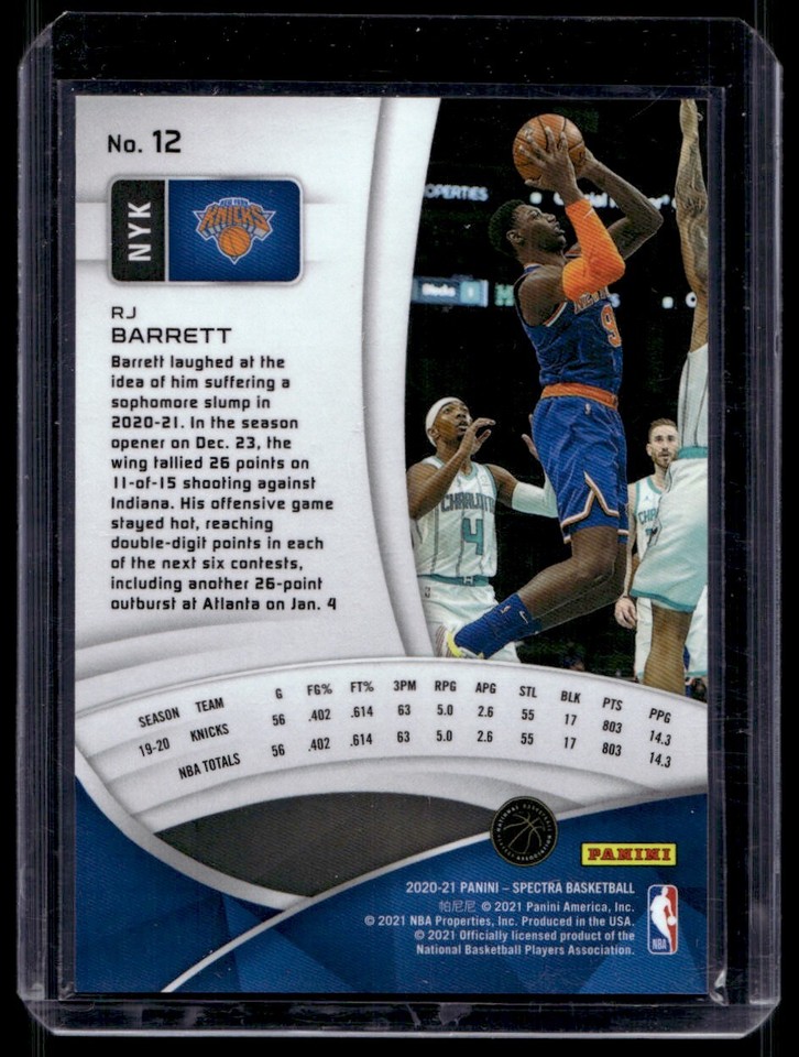 2020-21 Panini Spectra RJ Barrett G19 New York Knicks #12 | eBay
