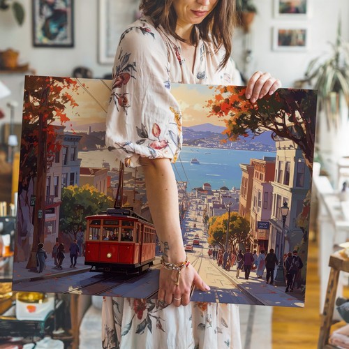 Golden Hour Cable Car Canvas Sunlit San Francisco Hill Street Wall Art ...