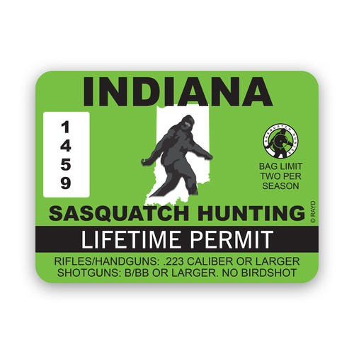 Indiana Sasquatch Hunting Permit Sticker Decal - bigfoot big foot ...