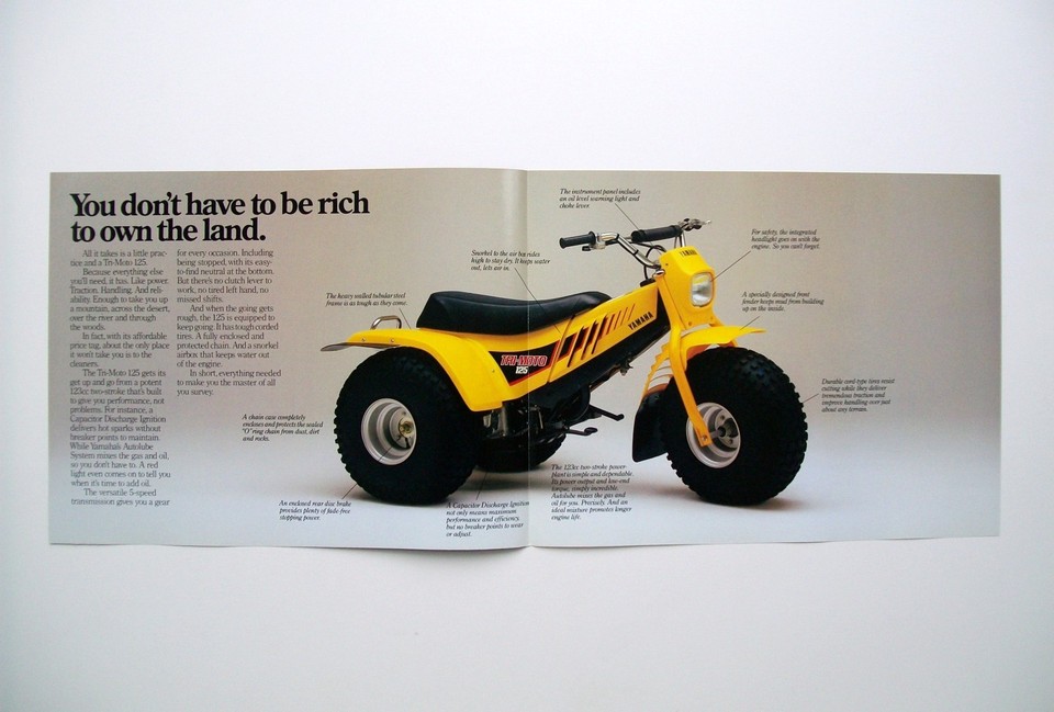 1985 YAMAHA YT125 TRI-MOTO sales literature/sales brochure (NOS--not a ...