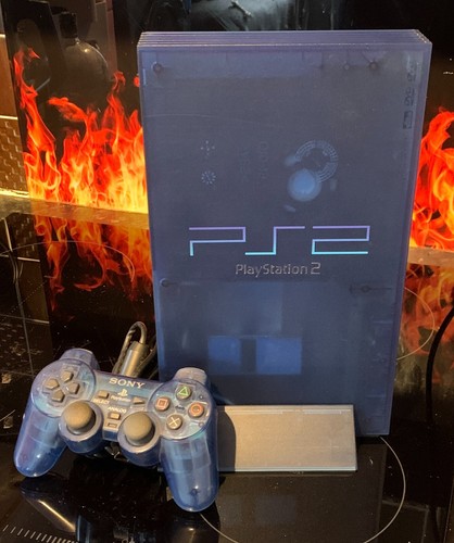PS2 Ocean Blue transparent NTSC-J Console, CONTROLLER, STAND, MEMORY ...