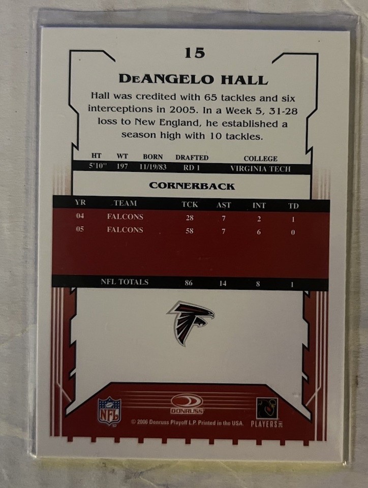 2006 Score #15 DeAngelo Hall Atlanta Falcons Football Card | eBay