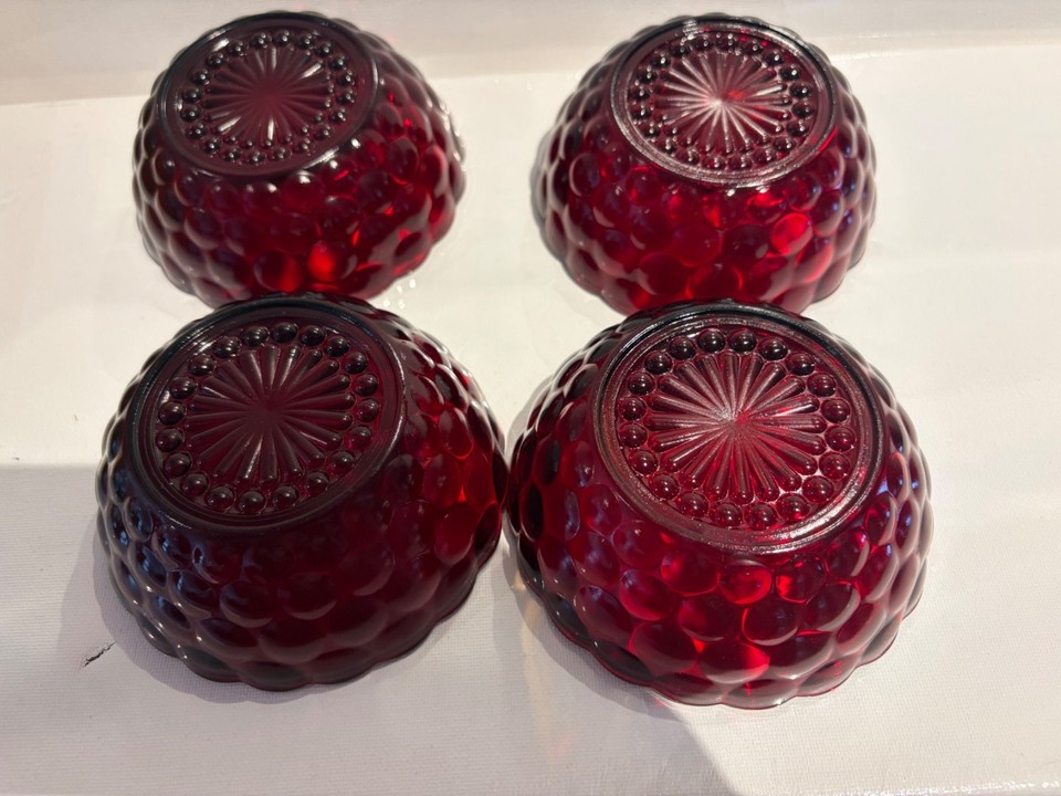 Vintage Anchor Hocking Royal Ruby Red Bubble Glass Lot Of 4 Berry Bowls ...