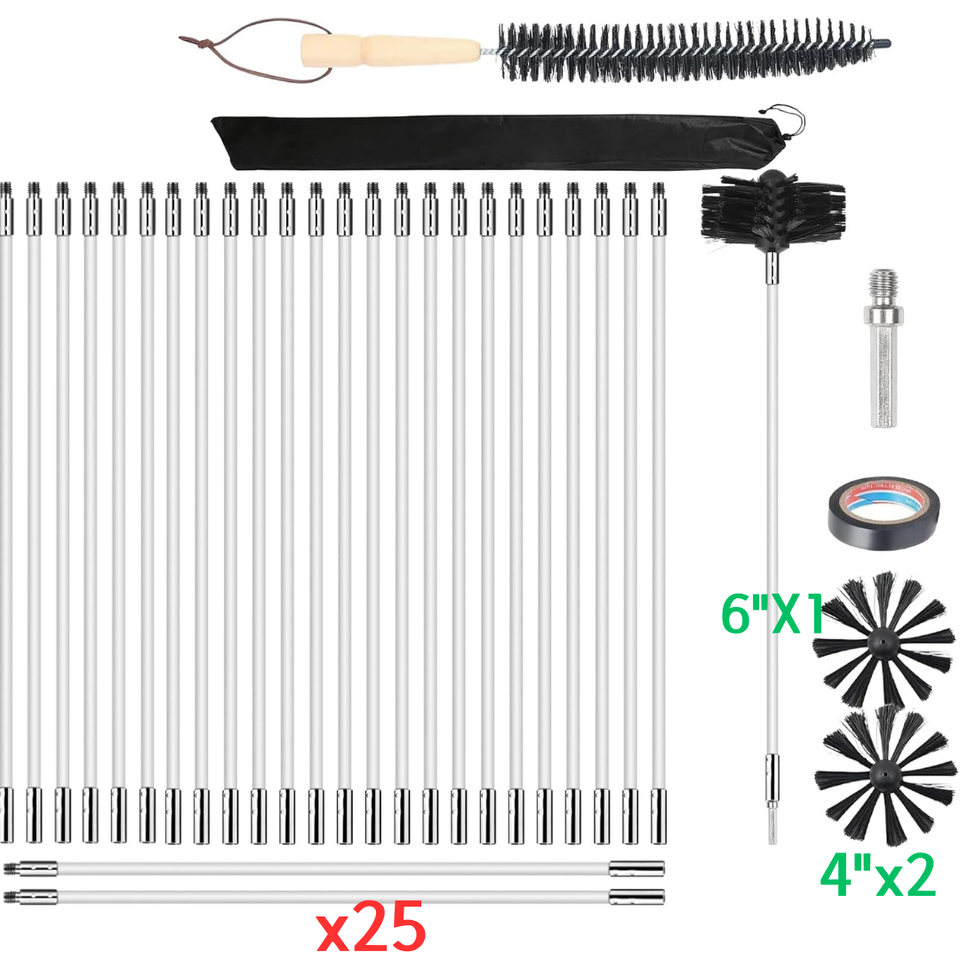 32x Flexible Chimney Sweep Set Flue Sweeping Brush & Rod Kit Soot ...