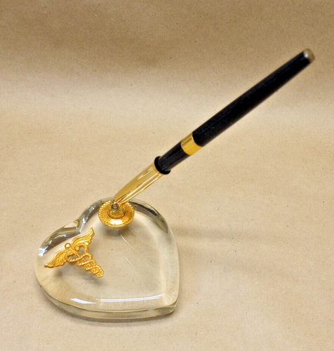 Medical Caduceus Desk Pen Set With Heart Shaped Glass Base | eBay