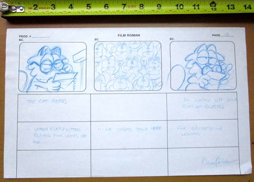 1980's GARFIELD CAT JIM DAVIS ORIGINAL PRODUCTION cel STORYBOARD ...