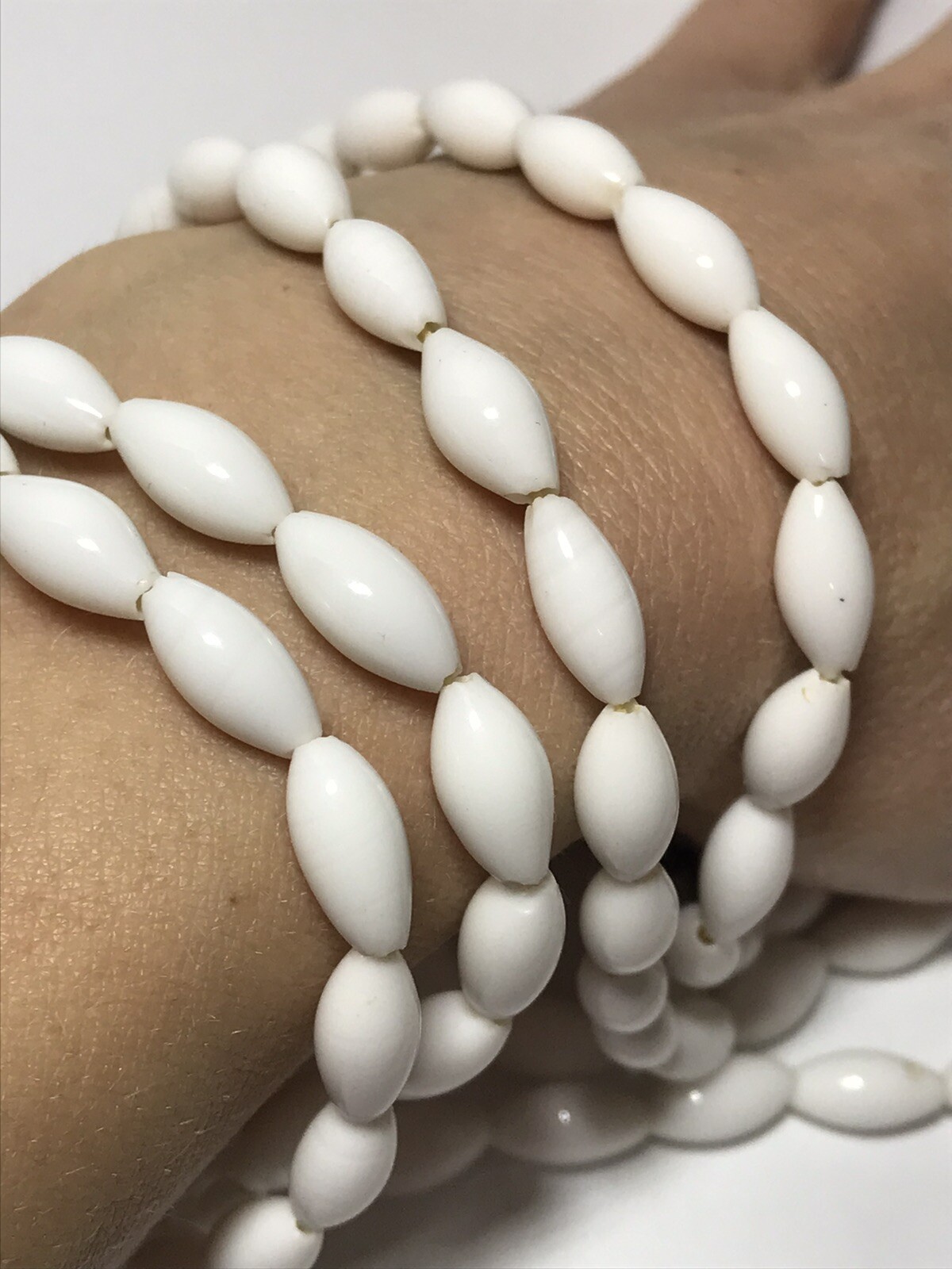 Vintage Long White Ceramic or Glass Elongated Beaded … - Gem
