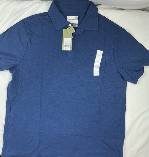 Goodfellow Men Short Sleeve Polo Shirt Galaxy Blue Size Large No Roll ...