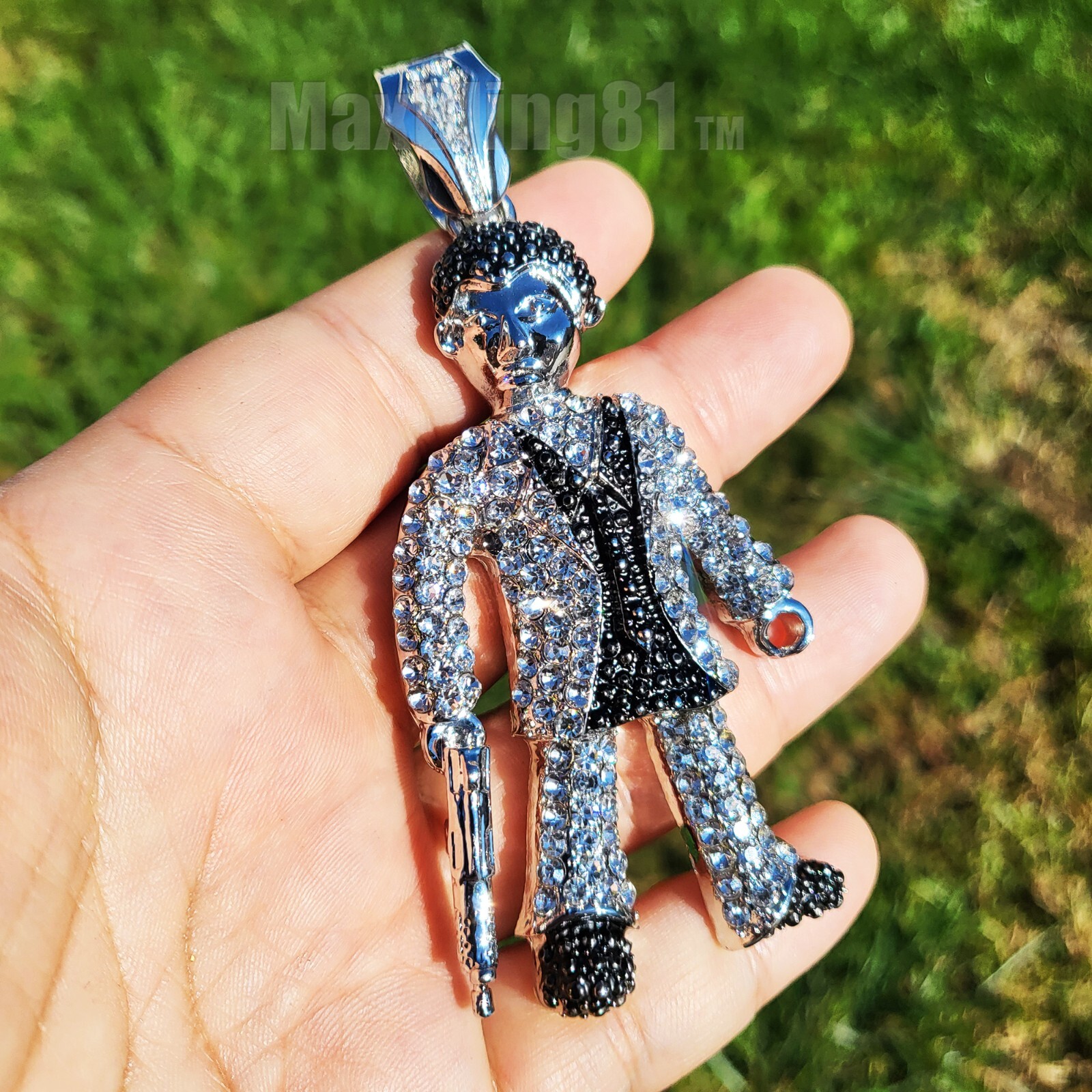 ICED HIP HOP SILVER PLATED LARGE SCARFACE CUBIC ZIRCONIA BLING CHARM ...