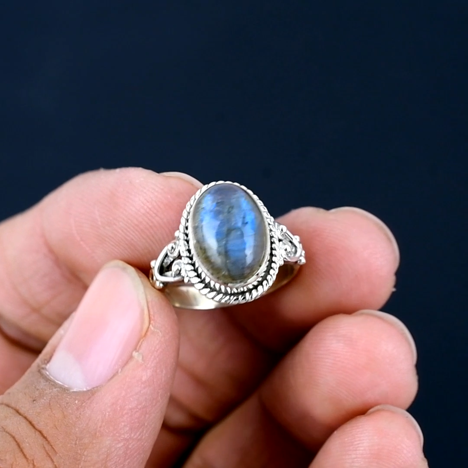Labradorite Gemstone Handmade Solid 925 Sterling Silver Ring Jewelry LS ...