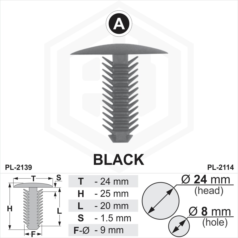 20 x Black Plastic Fir Tree Trim Clips 8mm Hole, 24mm Head Car Van ...