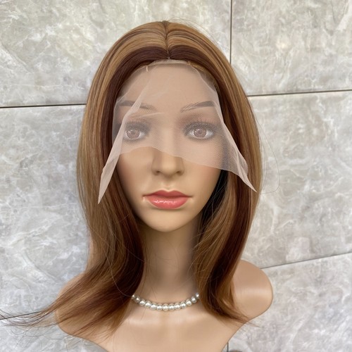 Medium Straight Synthetic Hair Wig Highlight Blonde Mix Middle Part ...