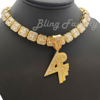 Gold Plated Alloy Lil Baby 4PF Cubic Zirconia Pendant 16" 18" Icy Chain ...