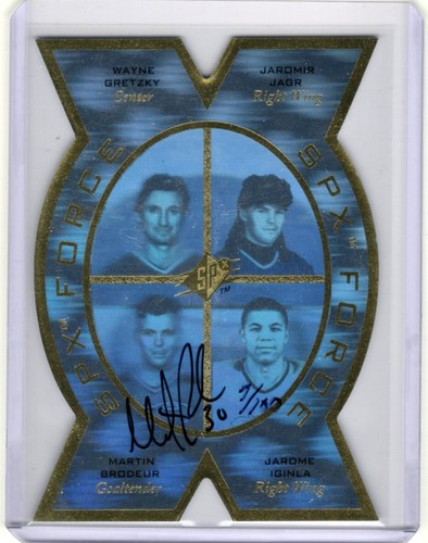 1997 SPX FORCE AUTO MARTIN BRODEUR 7/100 W/ WAYNE GRETZKY / JAGR ...
