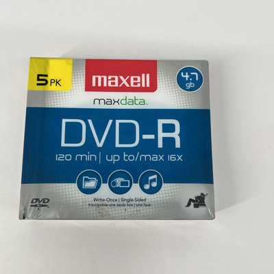 Maxell Maxdata DVD-R 4.7GB 16X 5 pack Slimline Jewel Cases Write Once ...
