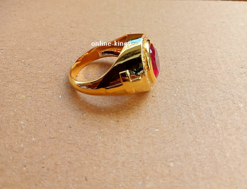3Ct Oval Cut Simulated Red Ruby Men's Cross Bishop Ring 14K Yellow Gold ...